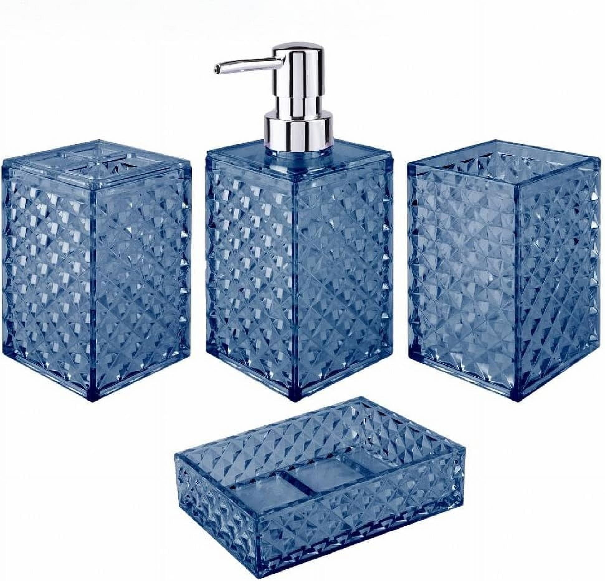 Bathroom Accessory Set, Grid Pattern 4 Pcs Plastic Bathroom Set Include ...