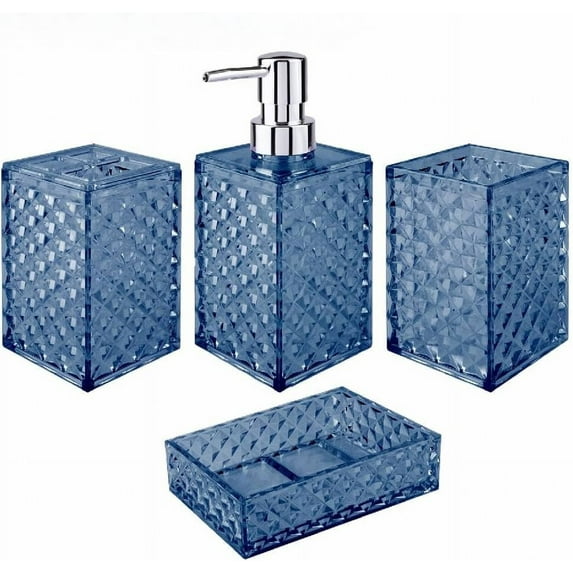 Bathroom Accessory Set, Grid Pattern 4 Pcs Plastic Bathroom Set Include ...
