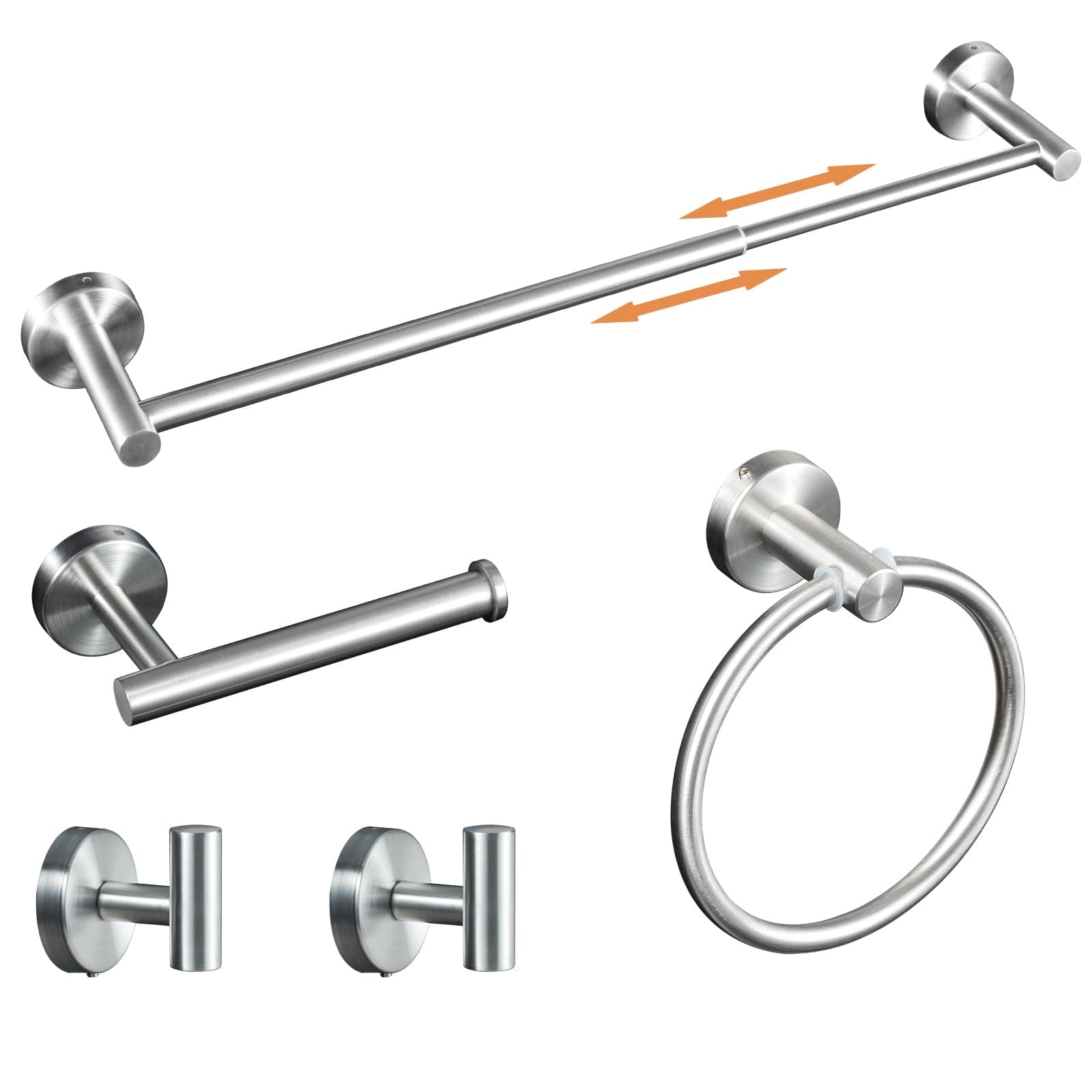 Bathroom Accessory Set, Silver Adjustable Expandable Towel Bar 4-Piece ...