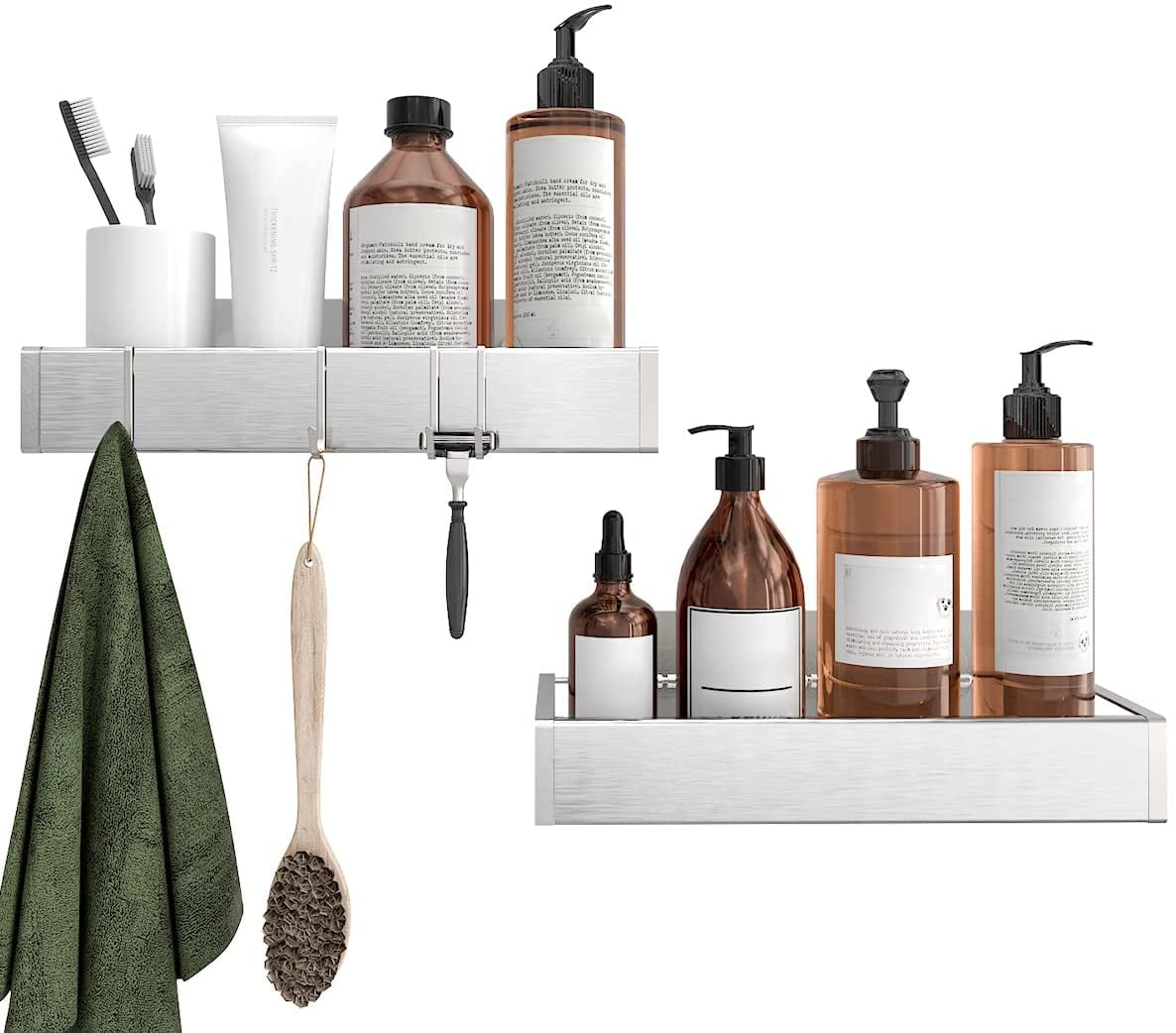Bathroom Adhesive Shower Caddy Basket Shelf with Hooks, No Drilling ...
