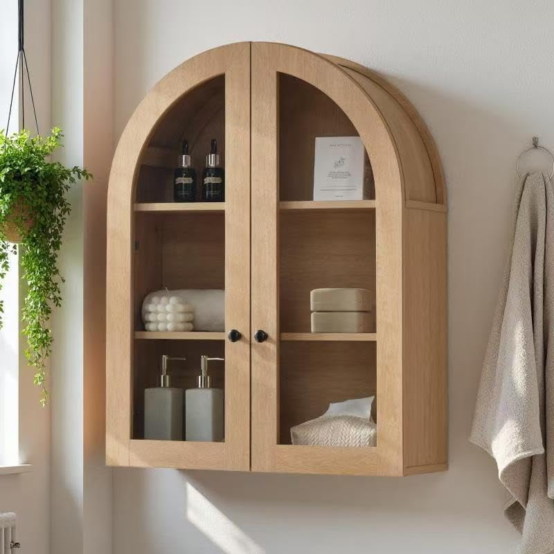 Bathroom Arched Wall Cabinet, 23.5'' Wide Medicine Cabinet, Bathroom Cabinet Wall Mount W/ Glass ...