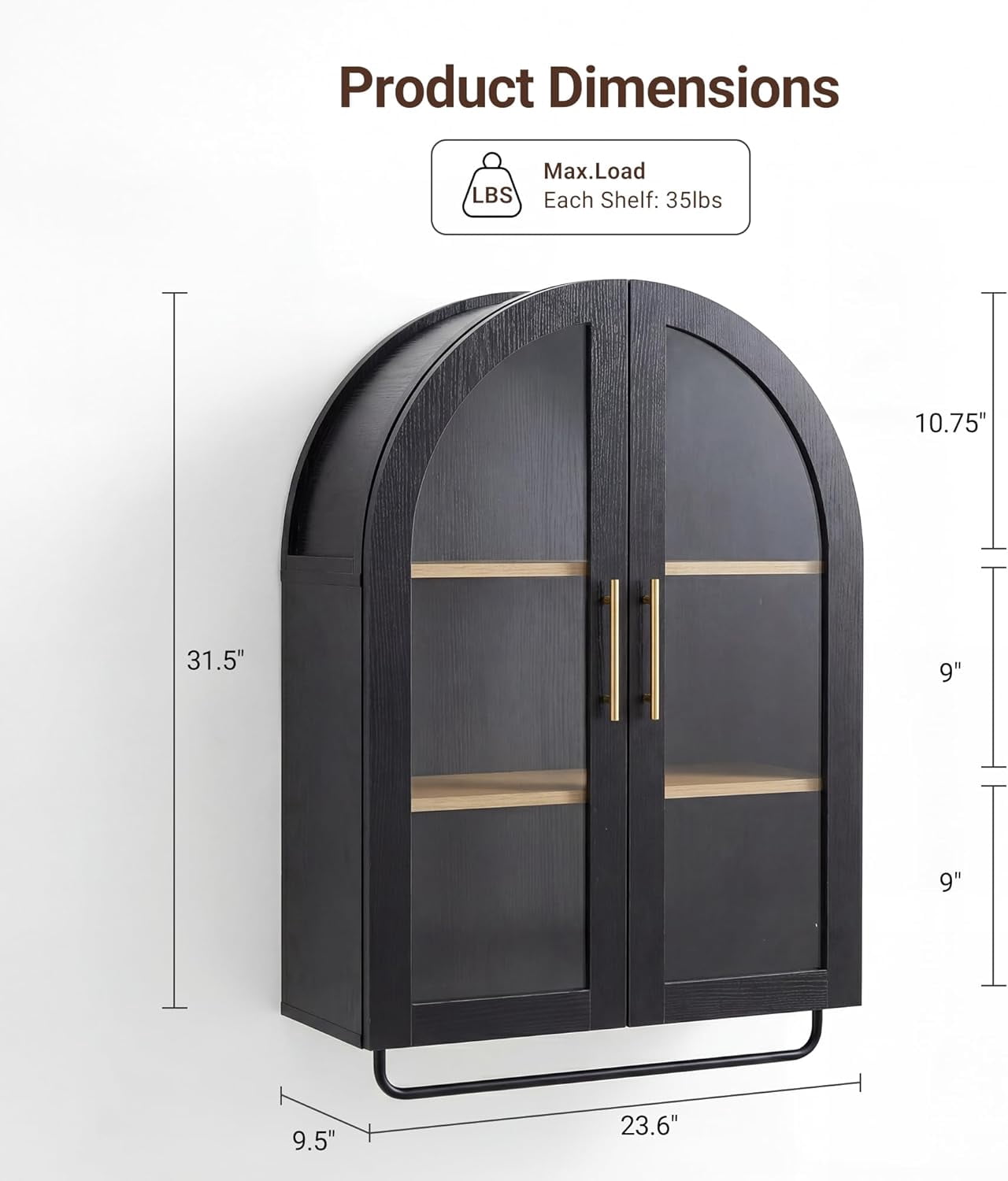 Bathroom Arched Wall Cabinet with Towel Bar and Adjustable Shelf ...