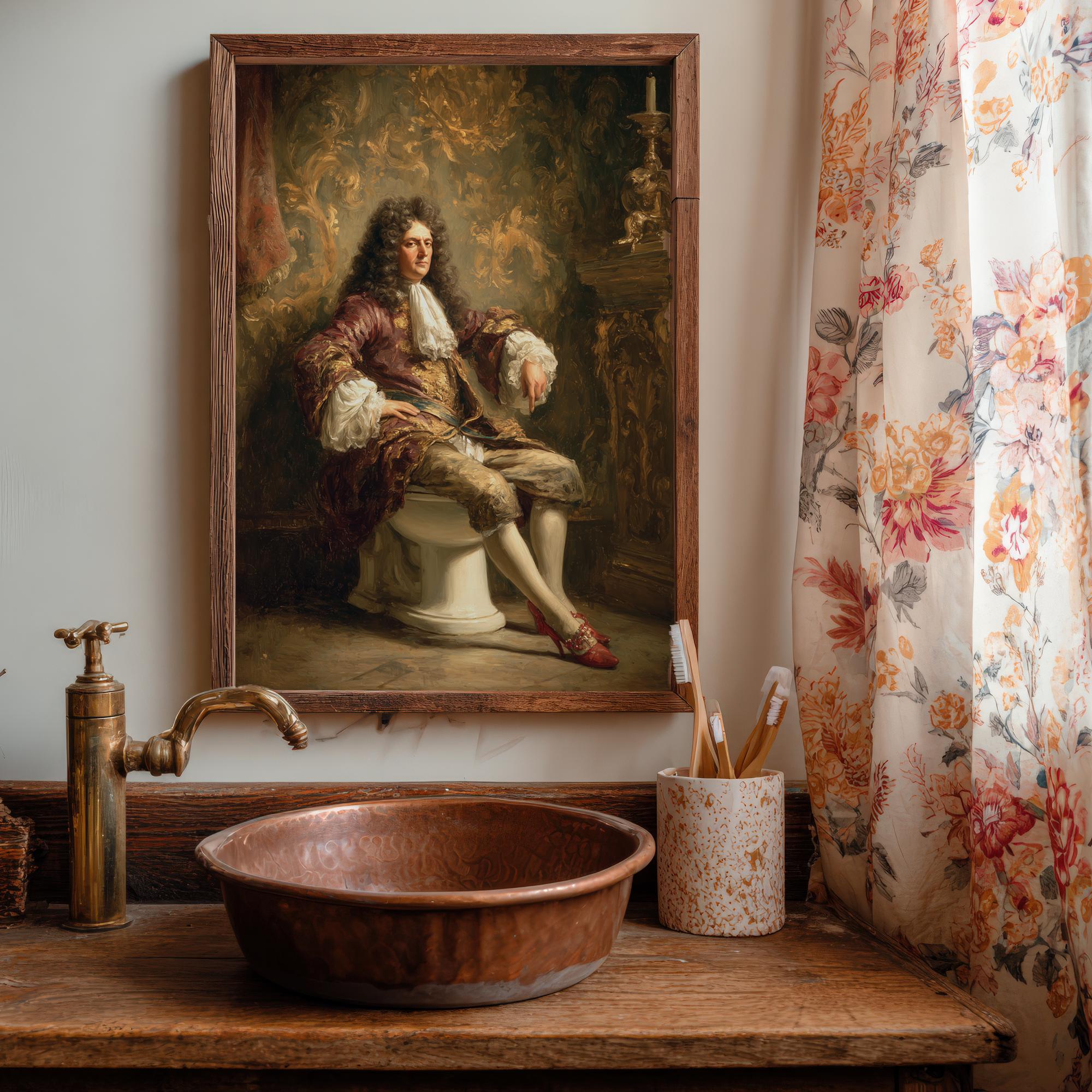 Bathroom Art: Louis Xiv King On Tet - Quirky Royal Portrait UNFRAMED ...