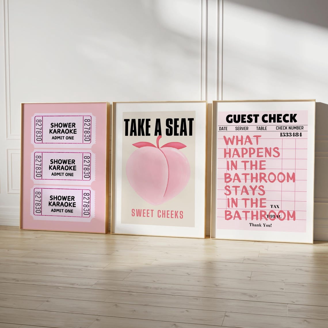 Bathroom Art Prints Retro Ticket Theme Set 3 Stretched Canvas 16x24 ...