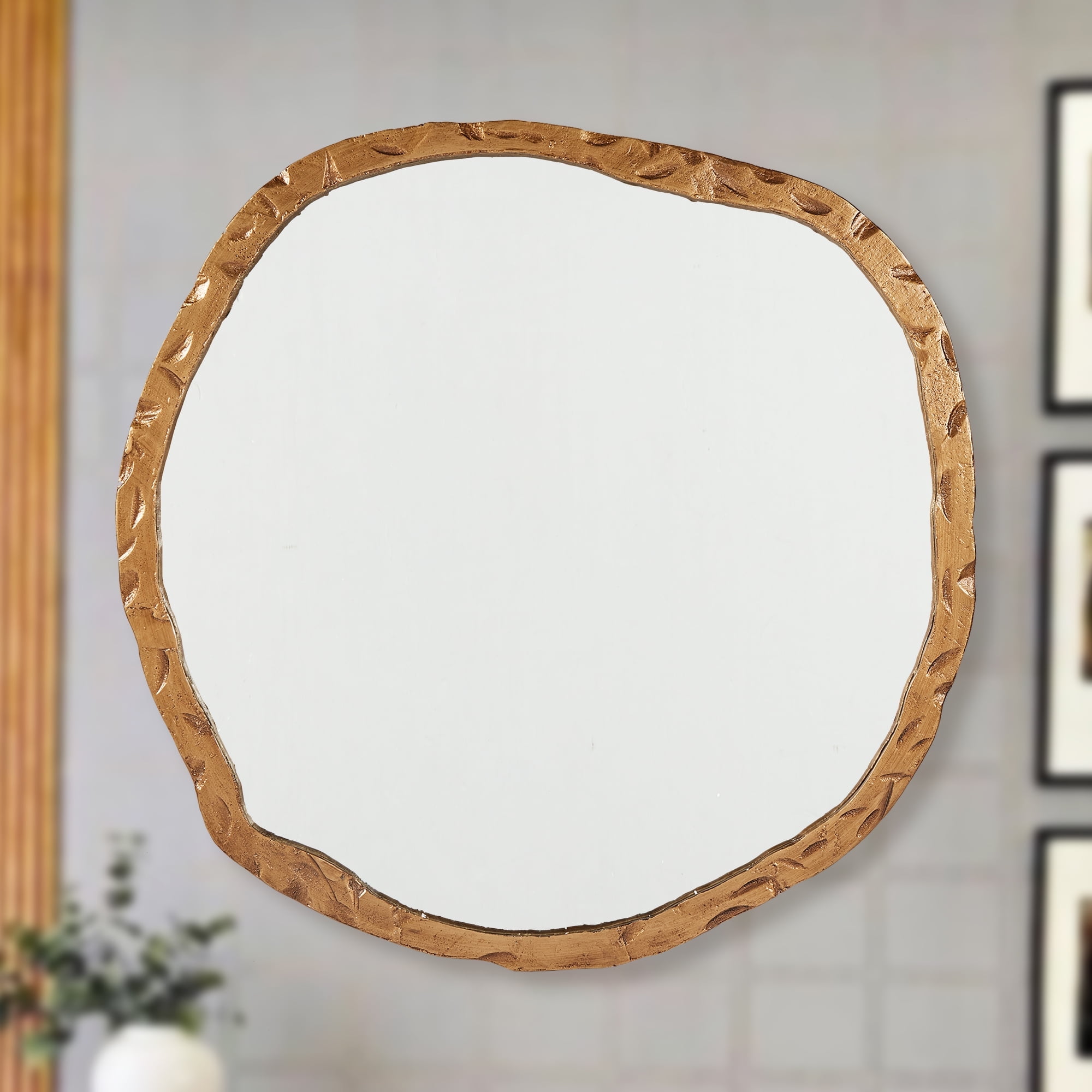 Bathroom Asymmetrical Mirror 37×37×1 inch , Hand Forged Metal Frame ...