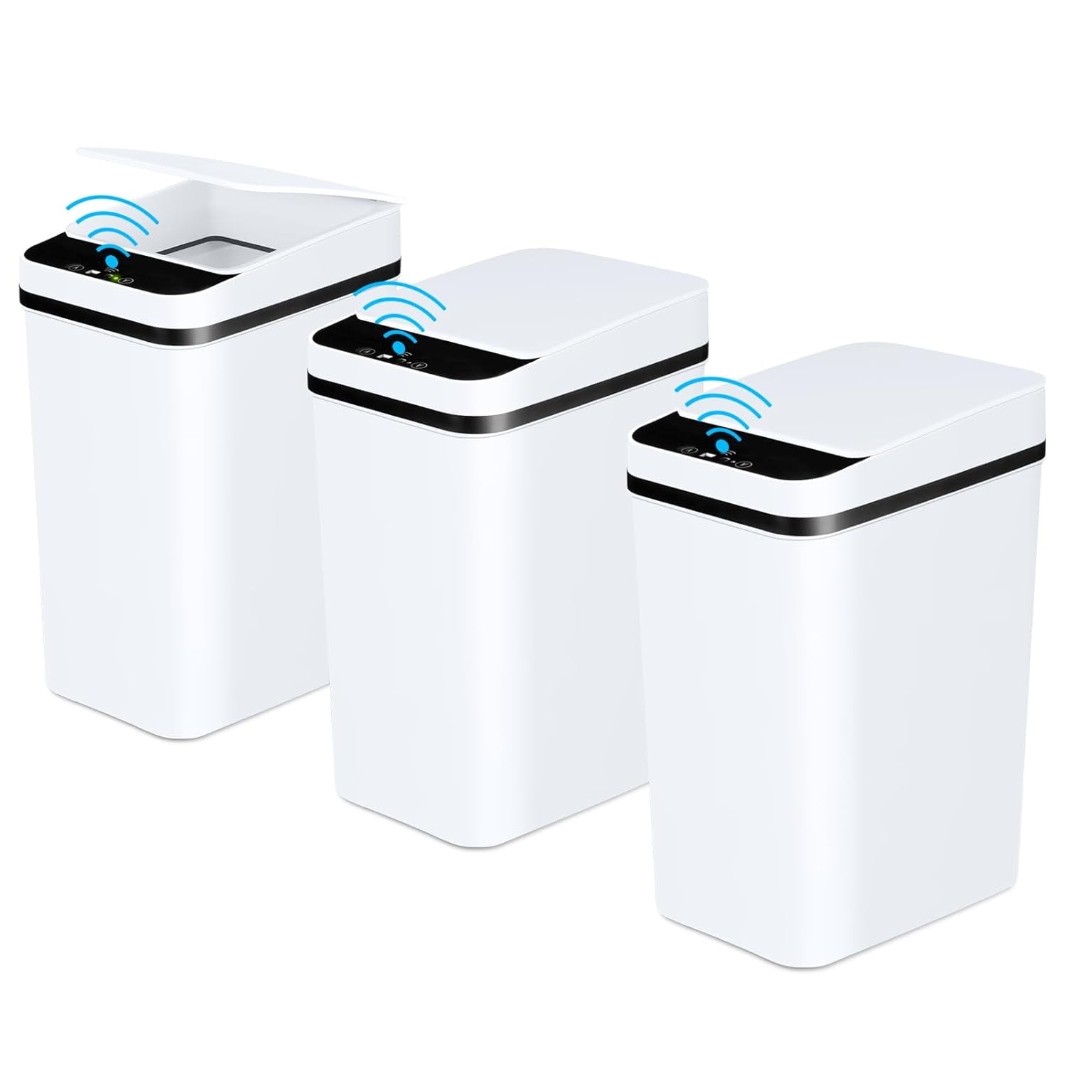 Bathroom Automatic Trash Can 3 Pack 2.2 Gallon Motion Sensor Touchless ...