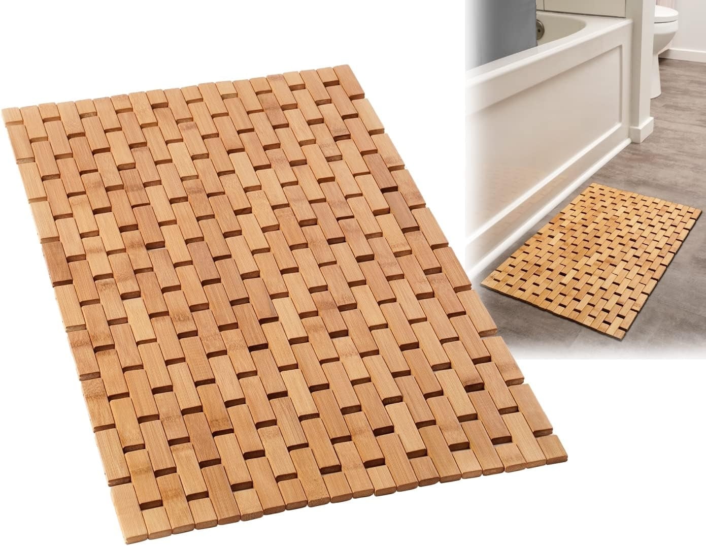 Bathroom Bamboo Bath Mat - [24 Small 16 Small 0.4 Inch] Foldable Wooden ...
