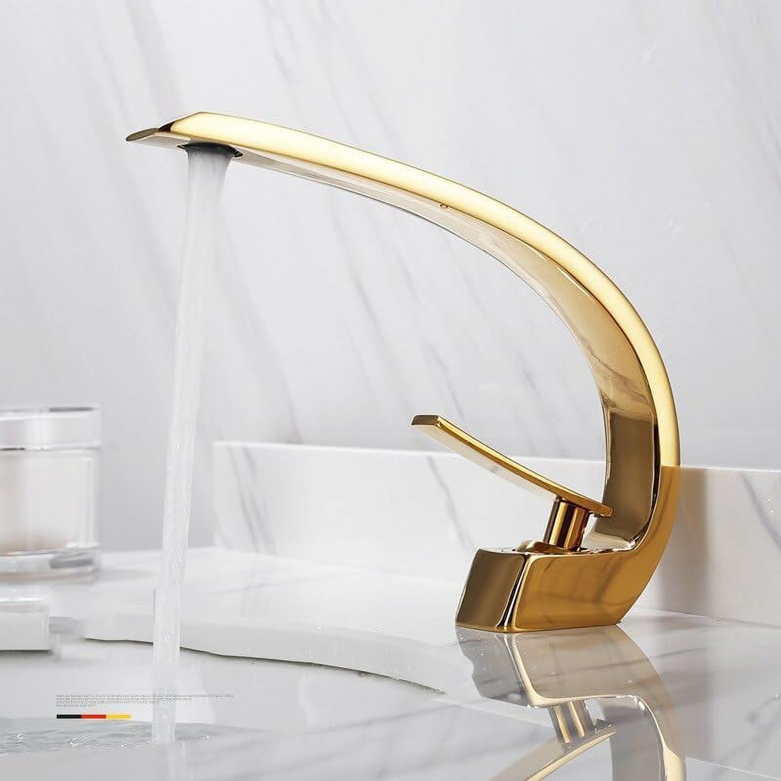 Bathroom Basin Faucet Arc Waterfall Tap Deck Mount Single Handle Single Hole Cold Hot Water ...