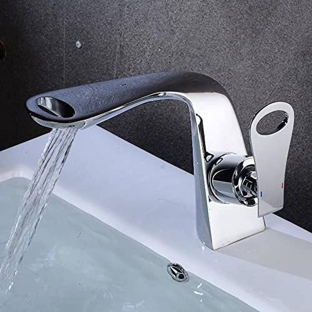 Bathroom Basin Faucet Hot and Cold Double Waterfall Faucet Gold/White ...