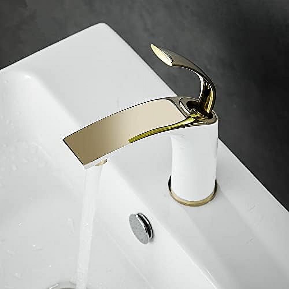 Bathroom Basin Faucet Hot and Cold Gold White Basin Mixer Faucet ...