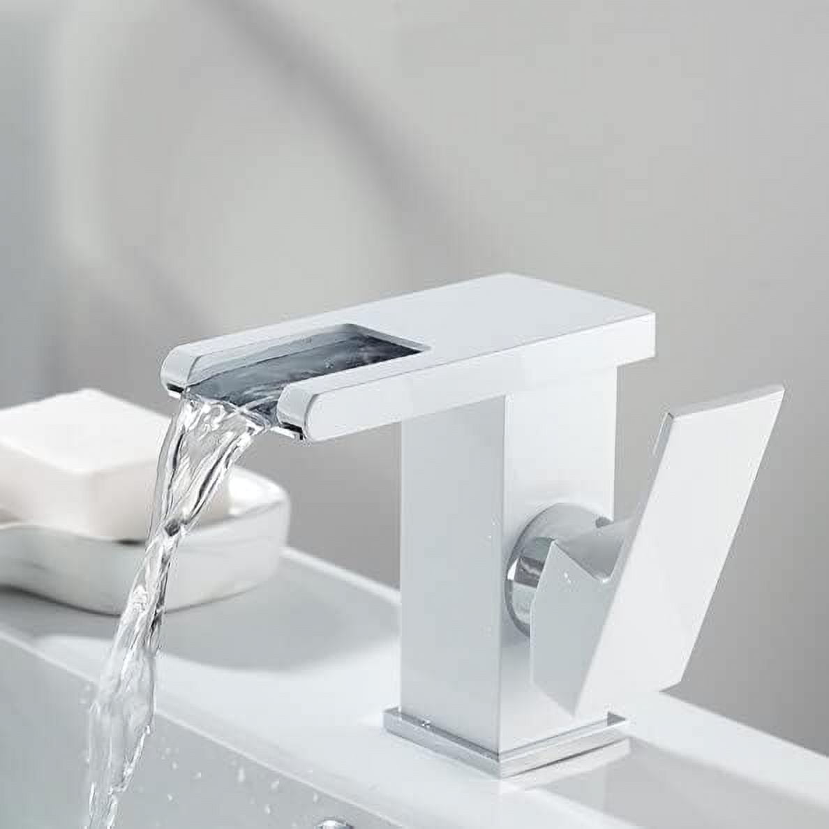 Bathroom Basin Faucet Waterfall Bathroom Mixer Tap Solid Brass LED Sink ...