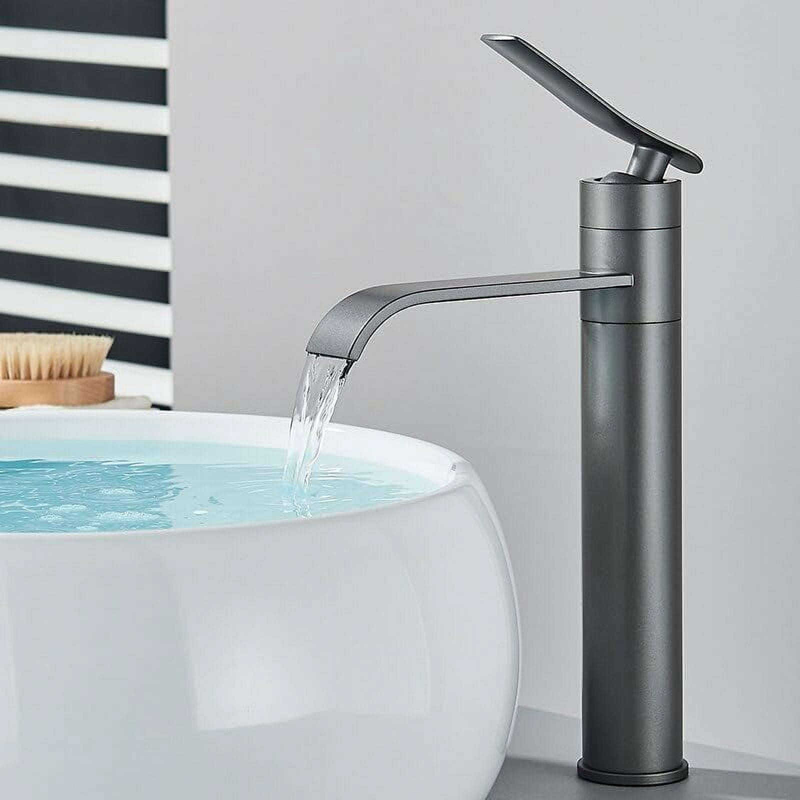 Bathroom Basin Faucet Waterfall Spout Rotatable Short/Tall Deck Mount ...