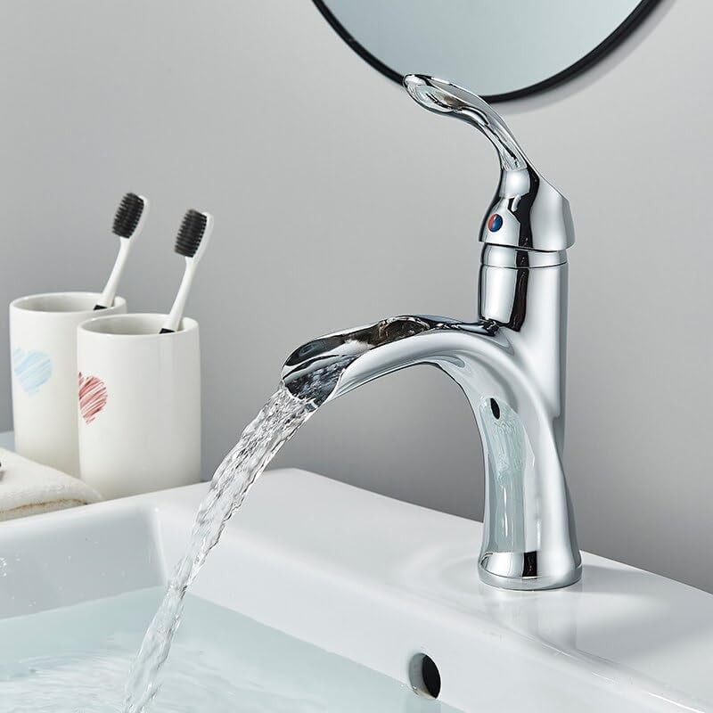 Bathroom Basin Faucet Waterfall Spout Tap Deck Mount Single Handle Single Hole Cold Hot Water ...