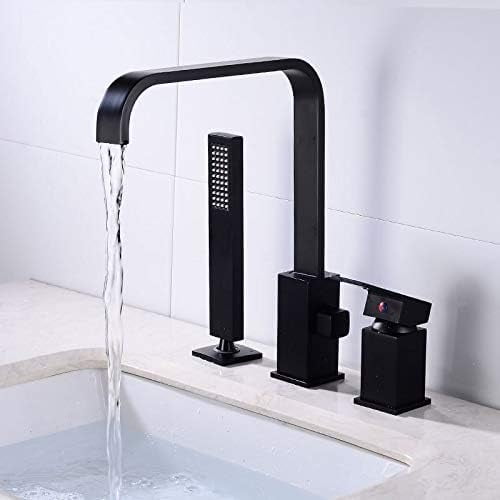 Bathroom Basin Faucet with Shower Head Black Widespread Waterfall ...