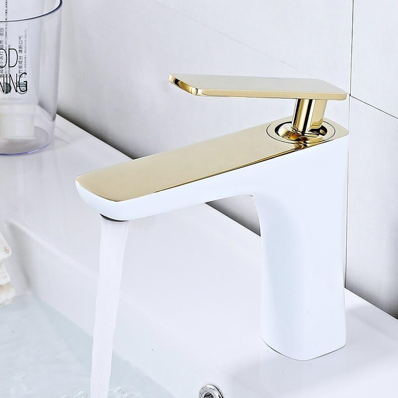 Bathroom Basin Mixe White Gold Finished Sink Faucet Single Handle Deck ...
