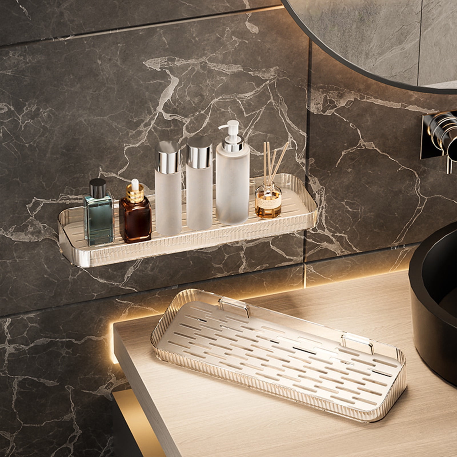 Bathroom Bathroom Wall Storage Rack Transparent Punch-Free Wall-Mounted ...