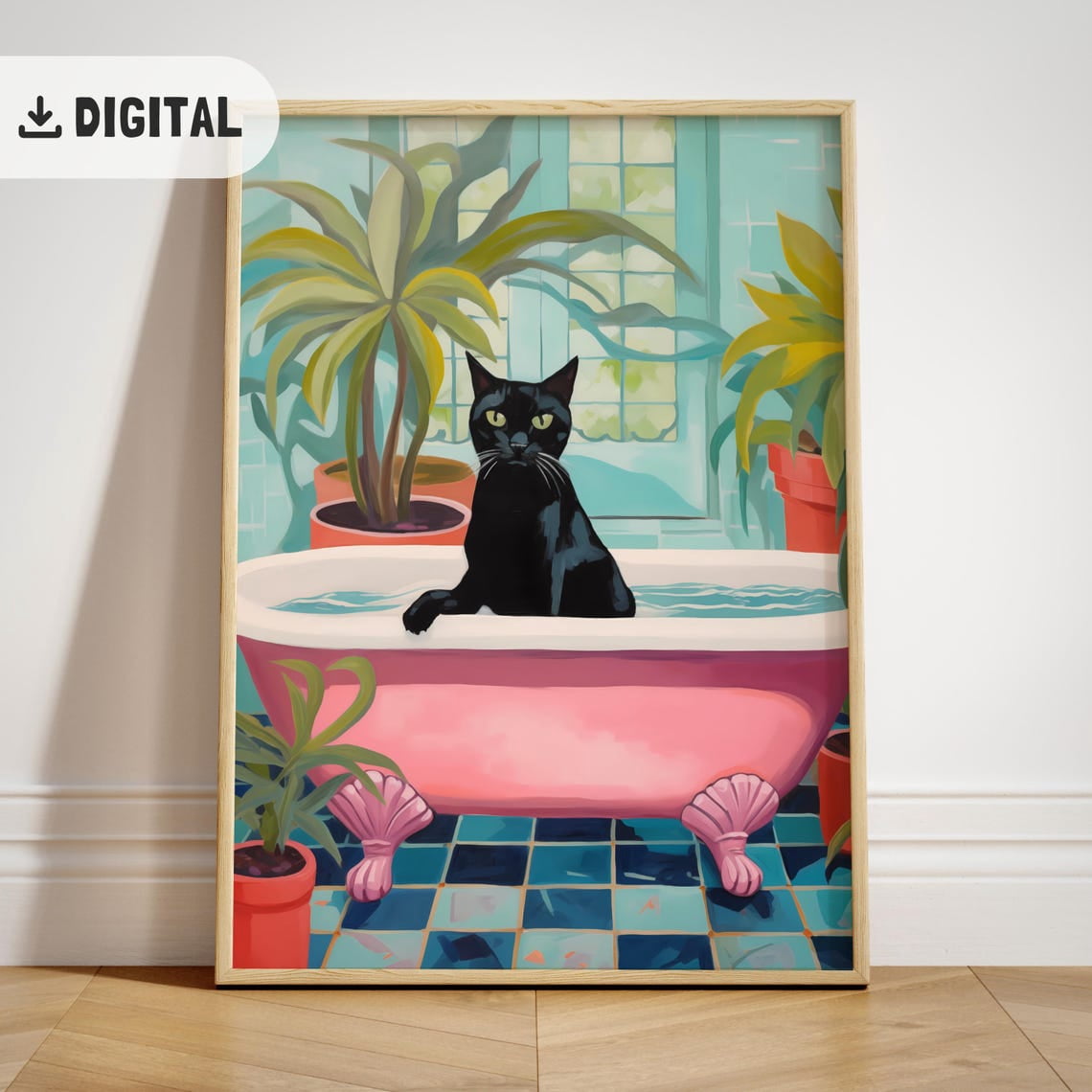 Bathroom Black Cat Poster Guest Bathroom Wall Decor Trendy Catful Tet ...