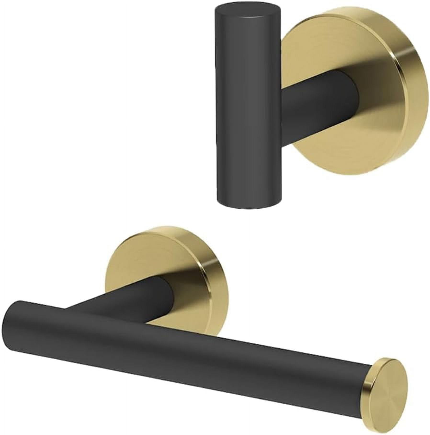 Bathroom Black Gold Accessories Set 2 Piece Robe Hook Toilet Roll ...
