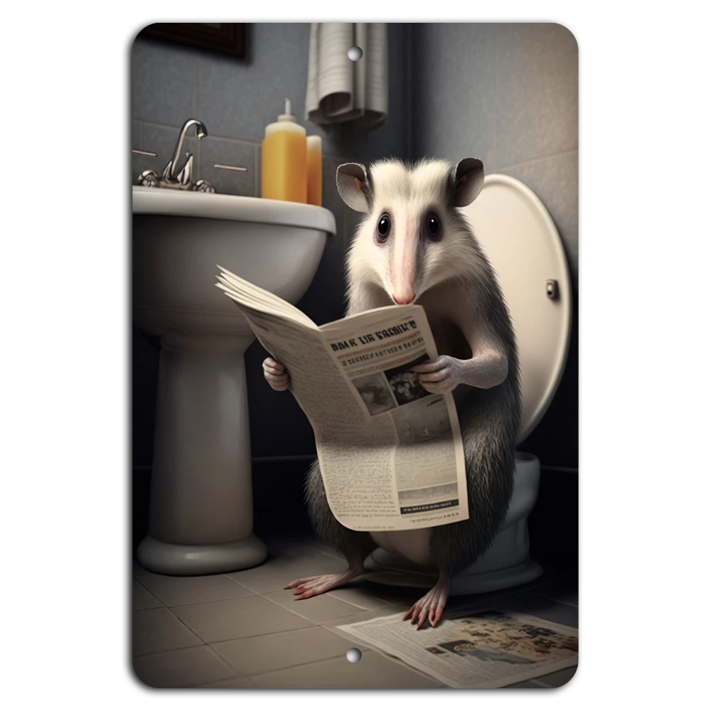 Bathroom Break: Quirky Opossum Reading Metal Sign - Walmart.com