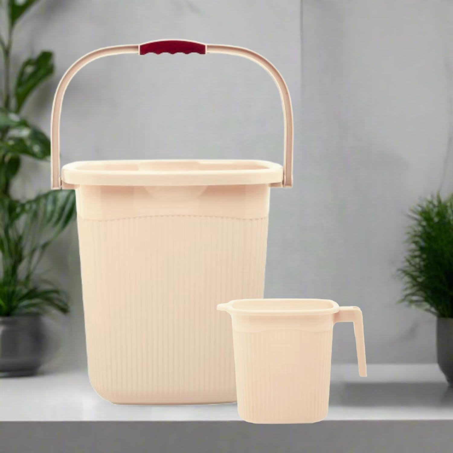 Bathroom Bucket and Mug Set Virgin Plastic Beige 25 LTR - Walmart.com