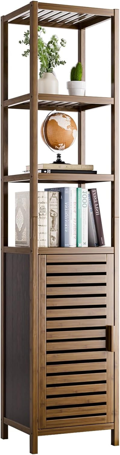 Bathroom Cabinet, Bamboo Floor Cabinet Freestanding Narrow Storage Unit ...