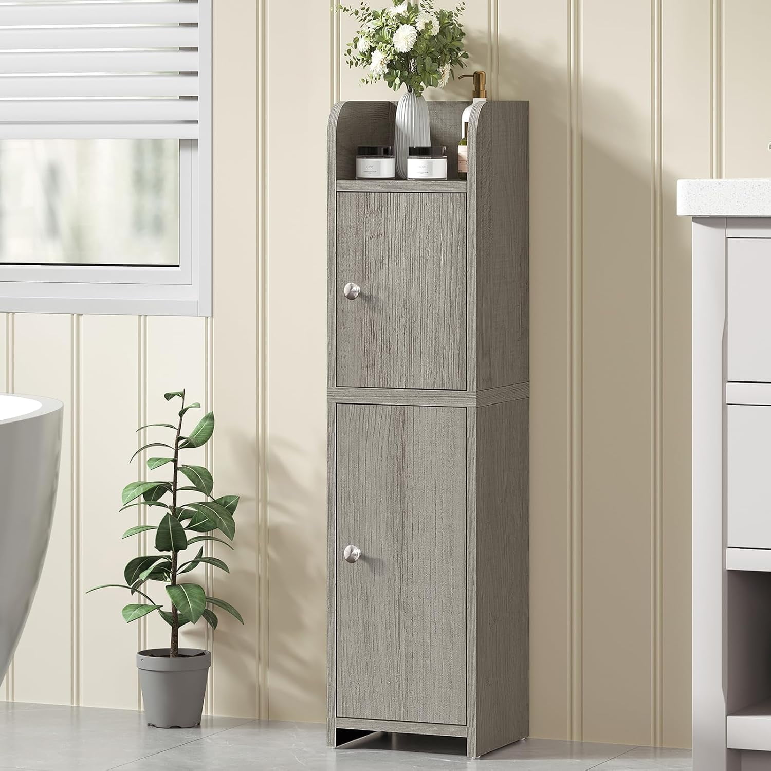 Bathroom Cabinet, Corner Floor Storage Cabinet with Door, Narrow ...