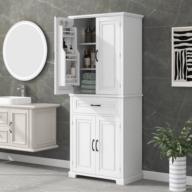 Bathroom Cabinet with Doors and Drawer,Floor Cabinet with Multiple ...