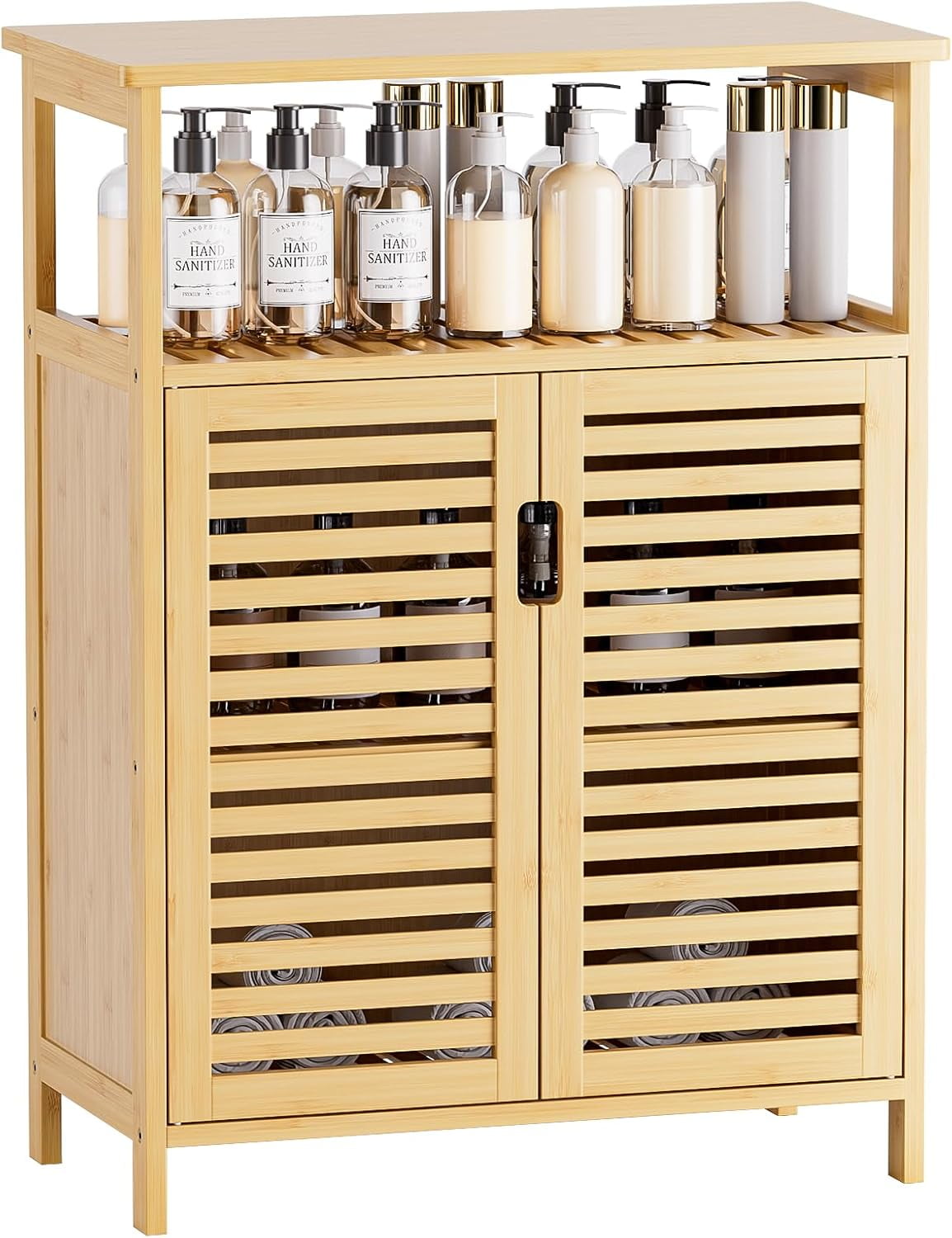 Bathroom Cabinet Freestanding, Bamboo Storage Cabinet 4-Tier Floor ...