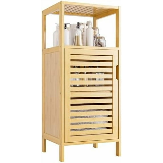 Bathroom Cabinet Freestanding, Small Bamboo Floor Cabinet, 4 Tier ...