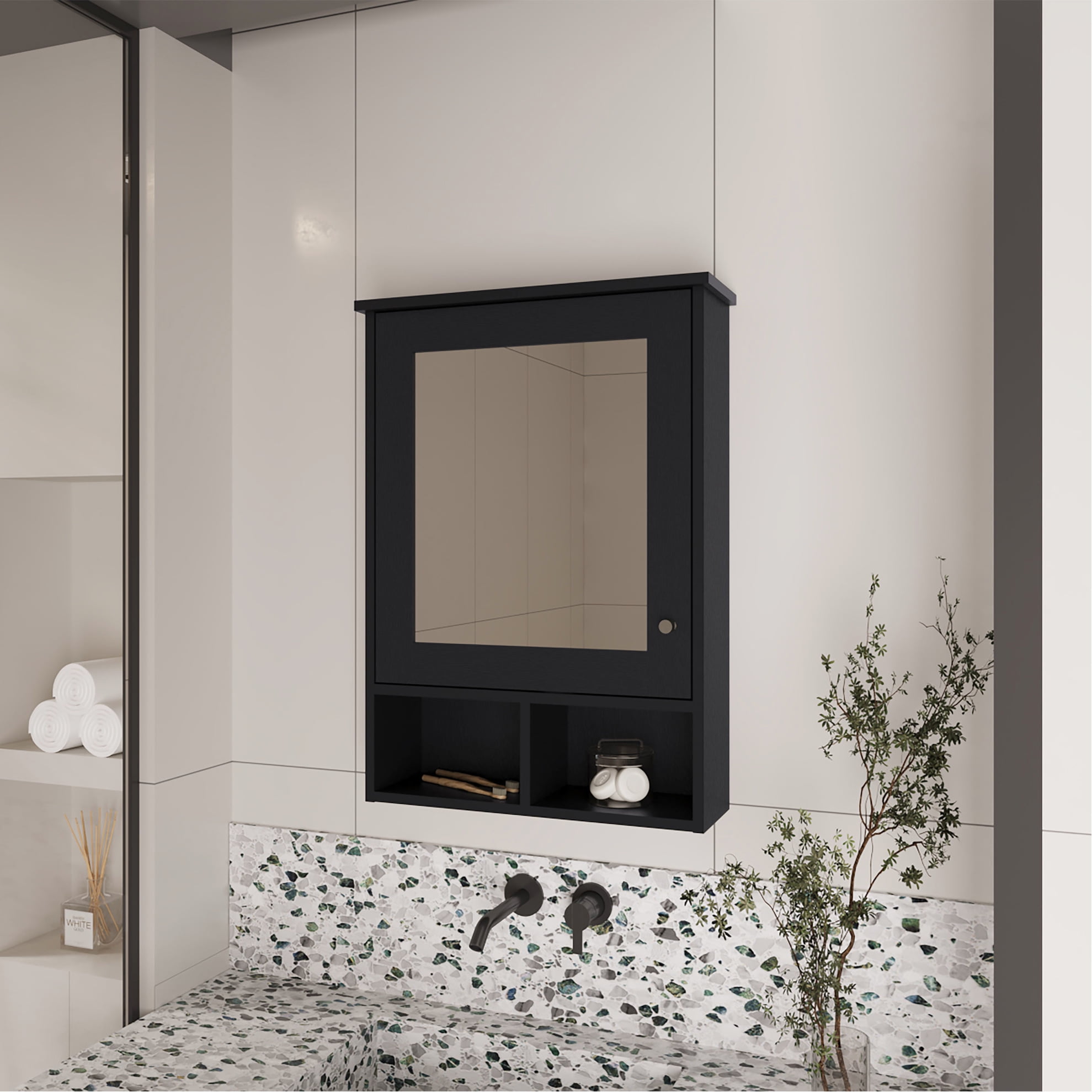 Bathroom Cabinet In Black - Engineered Wood With Spacious Hidden And ...