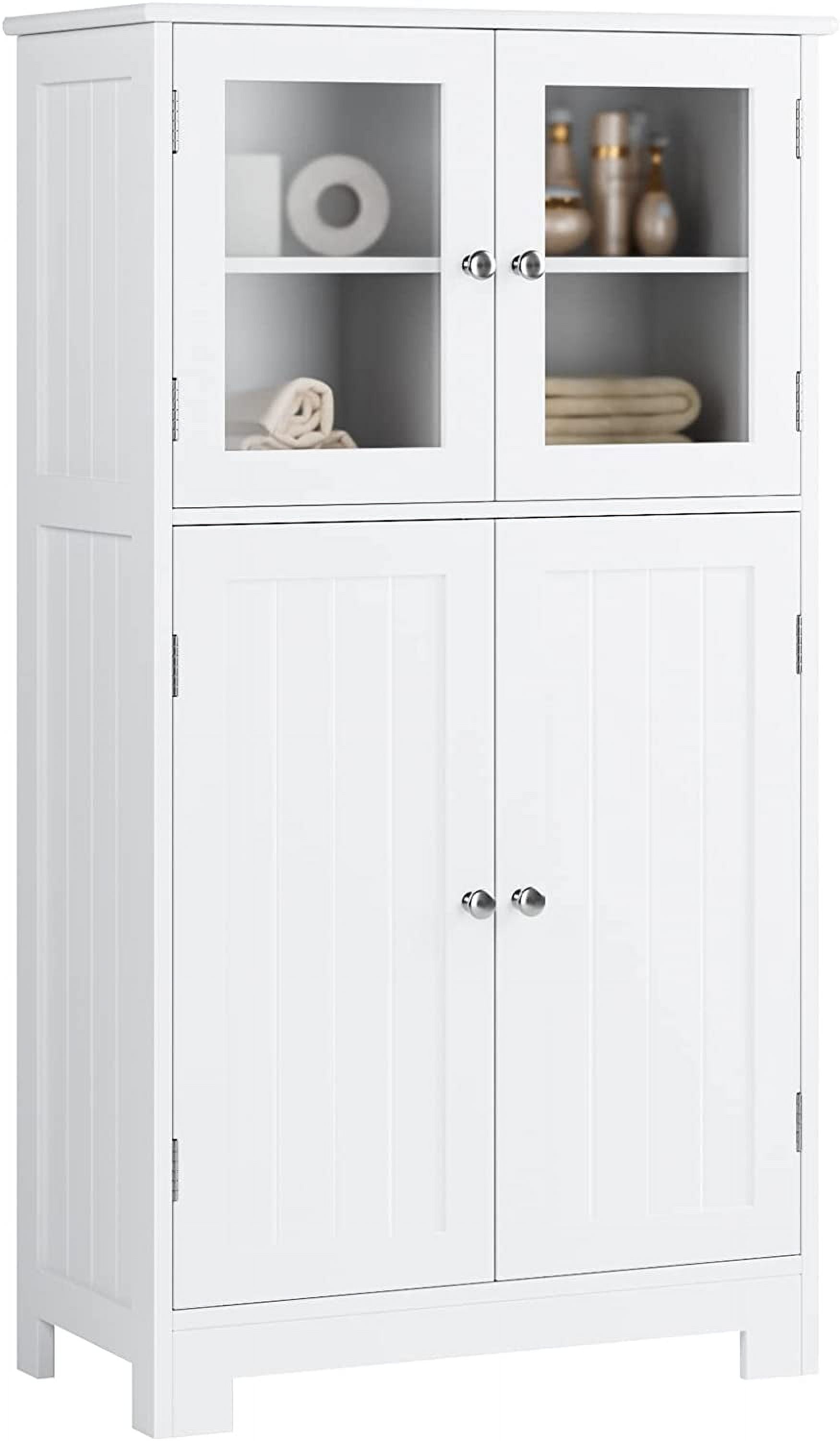 Bathroom Cabinet, Linen Storage Cabinet with Doors, Wooden Floor with ...