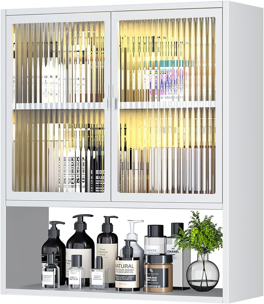 Bathroom Cabinet Wall Mount, Metal Medicine Cabinet with Glass Doors ...
