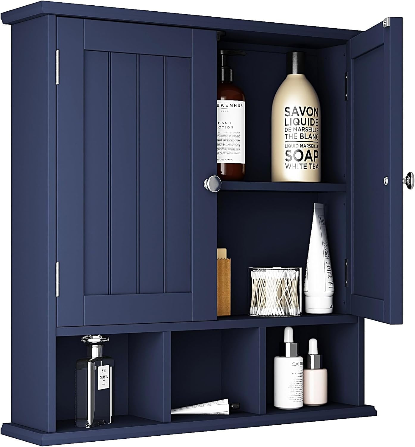 Bathroom Cabinet Wall Mounted 2-Door with 3 Open Shelves， Wooden ...