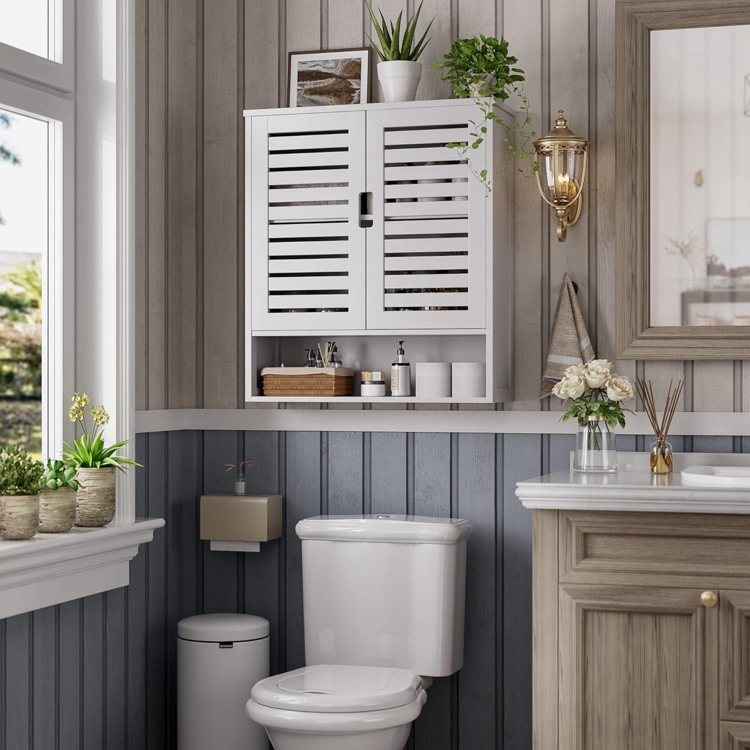 Bathroom Cabinet Wall Mounted, Bamboo Over-The-Toilet Storage Organizer ...
