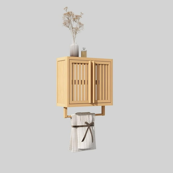 Bathroom Cabinet Wall Mounted Bamboo Toilet Storage Box with Boom Bars ...