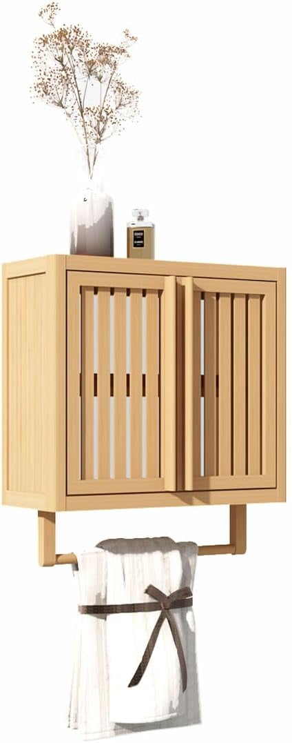 Bathroom Cabinet Wall Mounted Bamboo Toilet Storage Box with Boom Bars ...