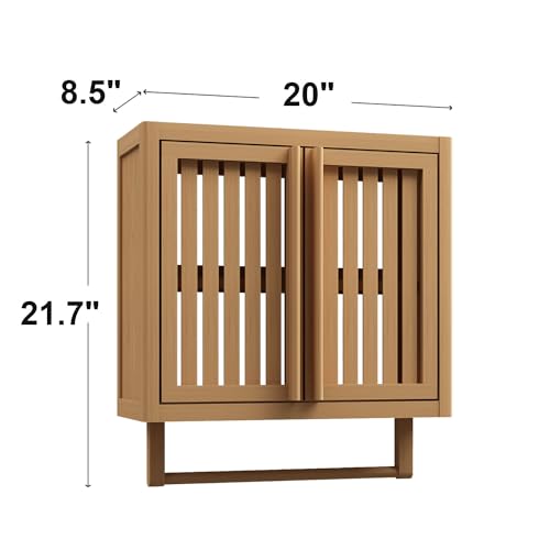 Bathroom Cabinet Wall Mounted Bamboo Toilet Storage Box with Boom Bars ...