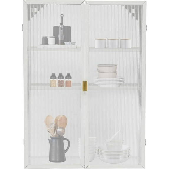 Bathroom Cabinet Wall Mounted, Metal Hanging Cabinet Double Glass Door ...