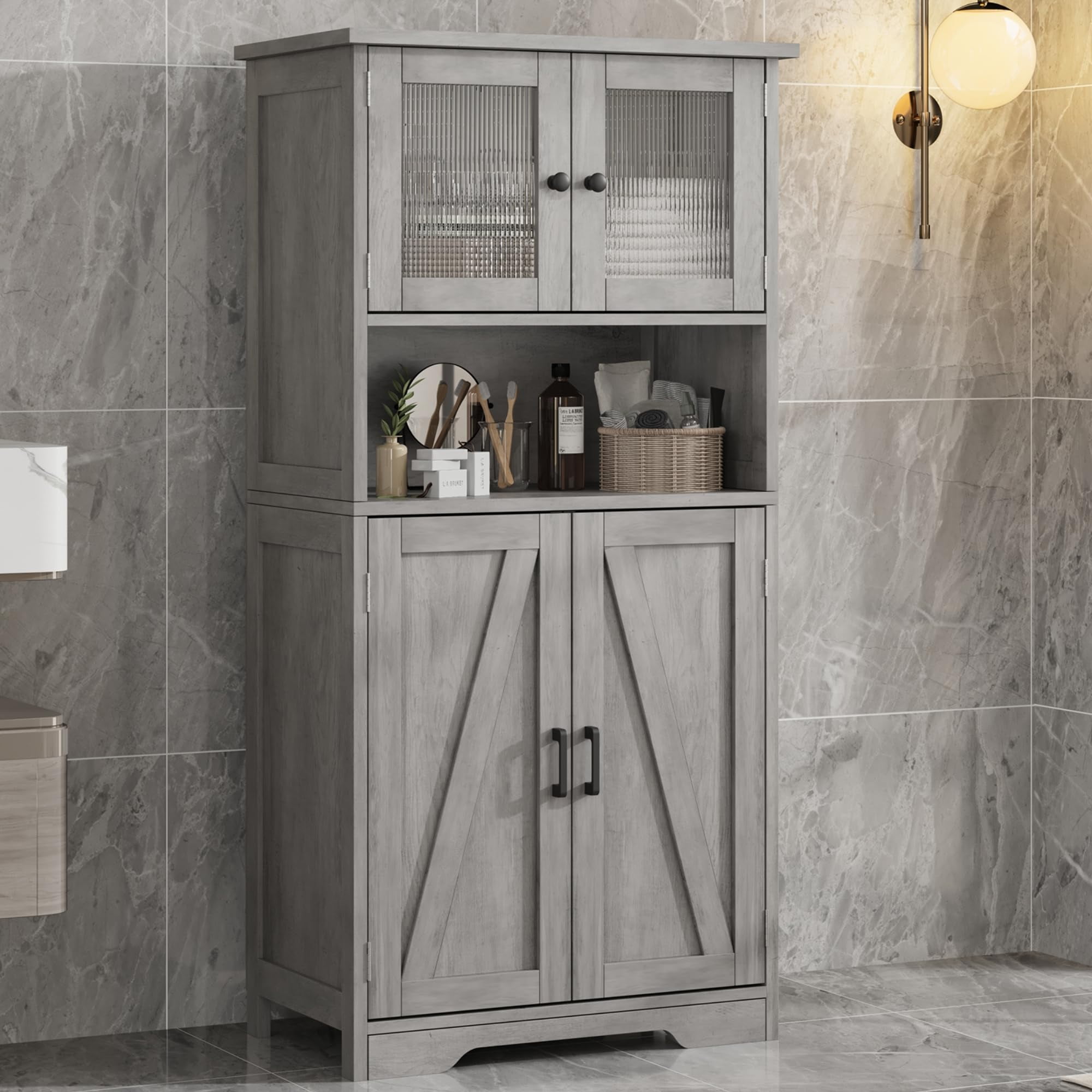 Bathroom Cabinet, White Freestanding Floor Linen Storage Cabinet ...