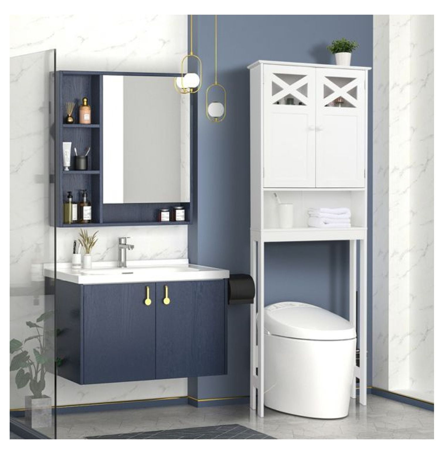 Bathroom Cabinet with Adjustable Shelf, White MDF Toilet Storage ...
