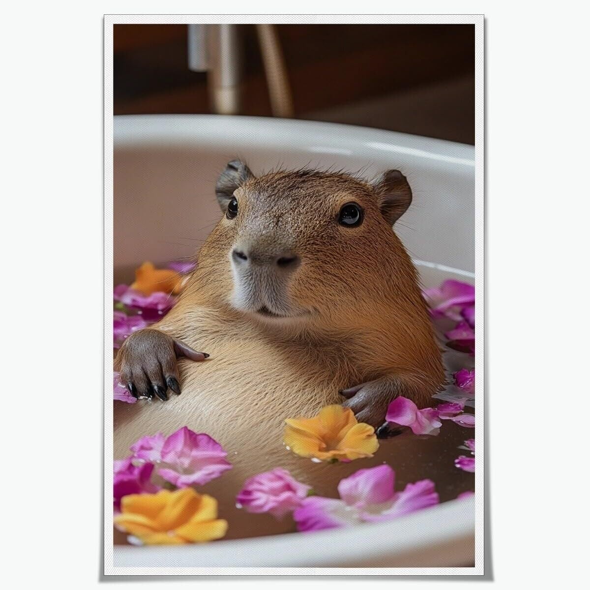 Bathroom Canvas Wall Art Prints Capybara In A Petal Bathtub Painting ...