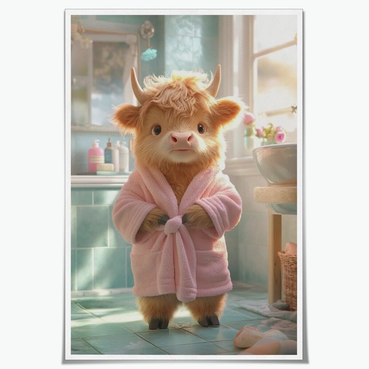 Bathroom Canvas Wall Art Prints Little Highland Cattle Wrapped In A ...