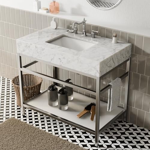 Bathroom Carrara Marble Vanity with Sink 36" x 21" Freestanding Console ...