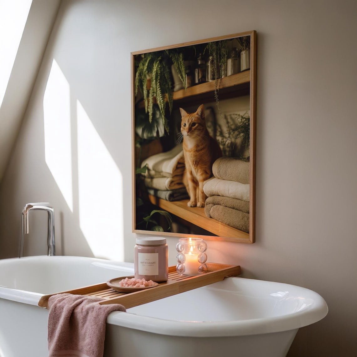 Bathroom Cat Art Ginger Cat Toilet Décor Shelf Cat Illustration Modern ...