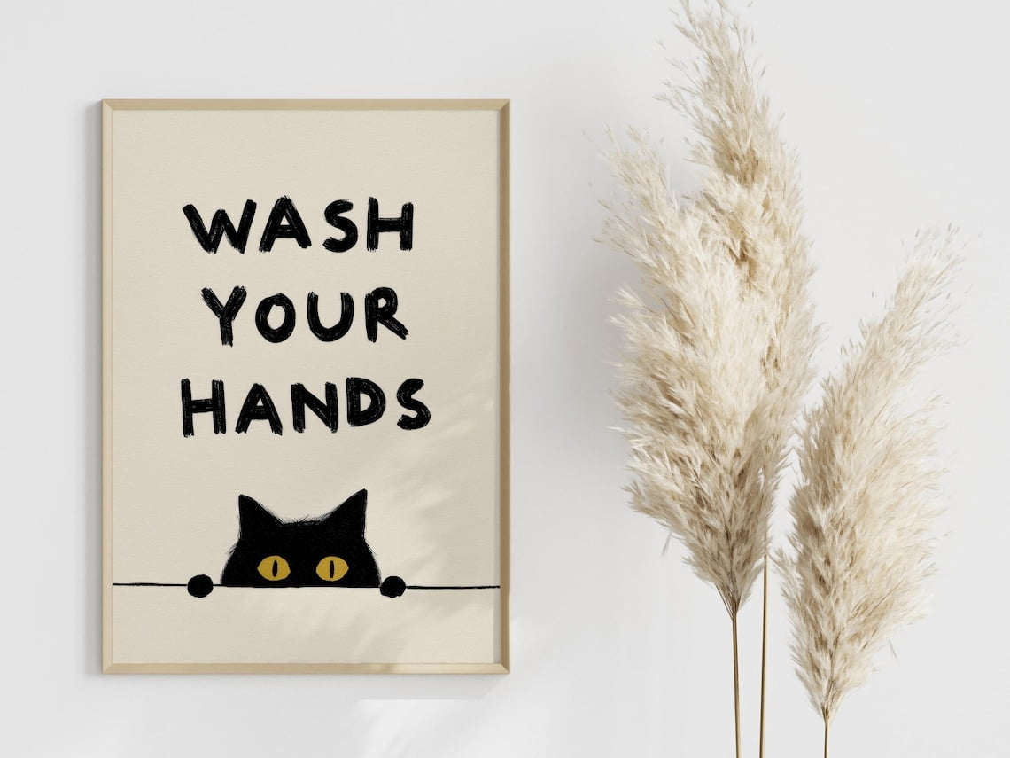 Bathroom Cat Design Wash Your Hands Cat Modern Kitchen Guest Bathroom ...