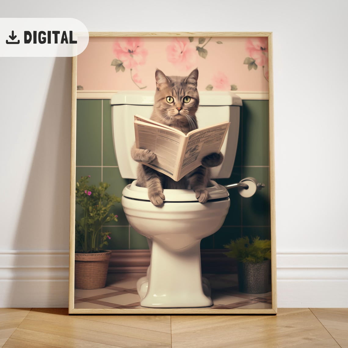 Bathroom Cat Poster Poster Catful Wall Decor Cat Pooping Poster Wc Wall ...
