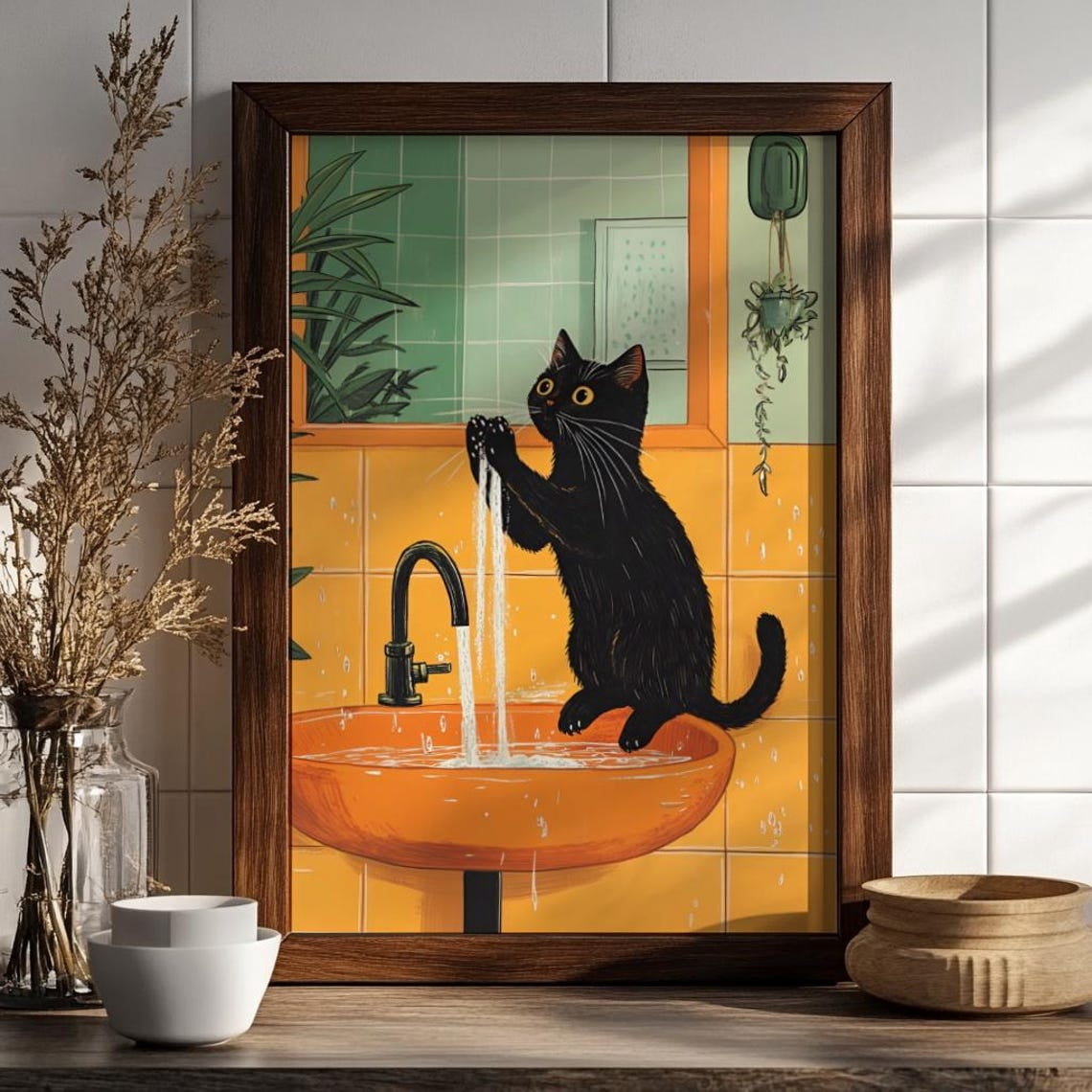 Bathroom Cat Print, Funny Cat Posters, Cat Funny Bathroom Wall Decor ...