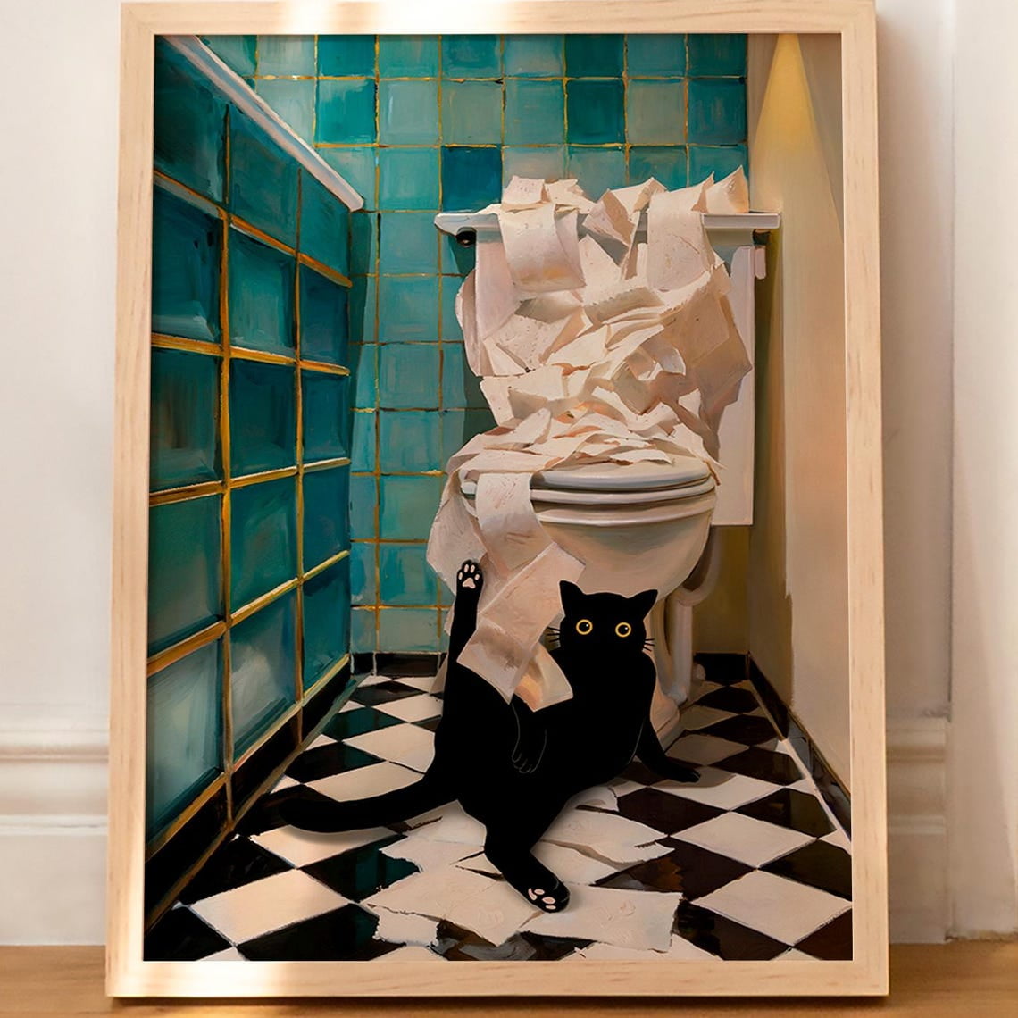 Bathroom Cat Print Funny Poster Wall Decor Pooping Print Toilet Wall ...