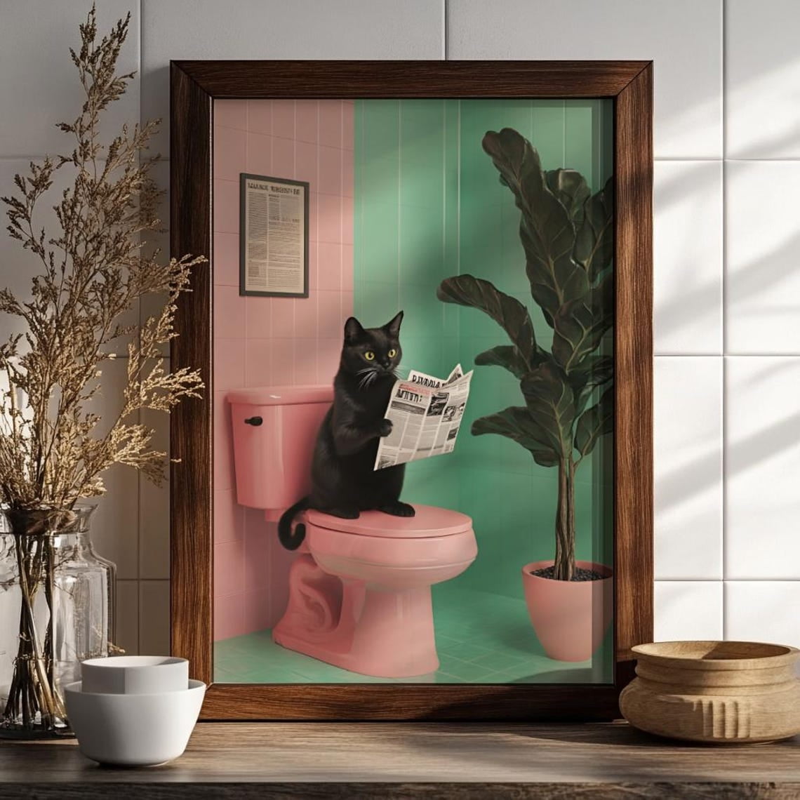 Bathroom Cat Print, Funny Posters, Funny Bathroom Wall Decor Pooping ...