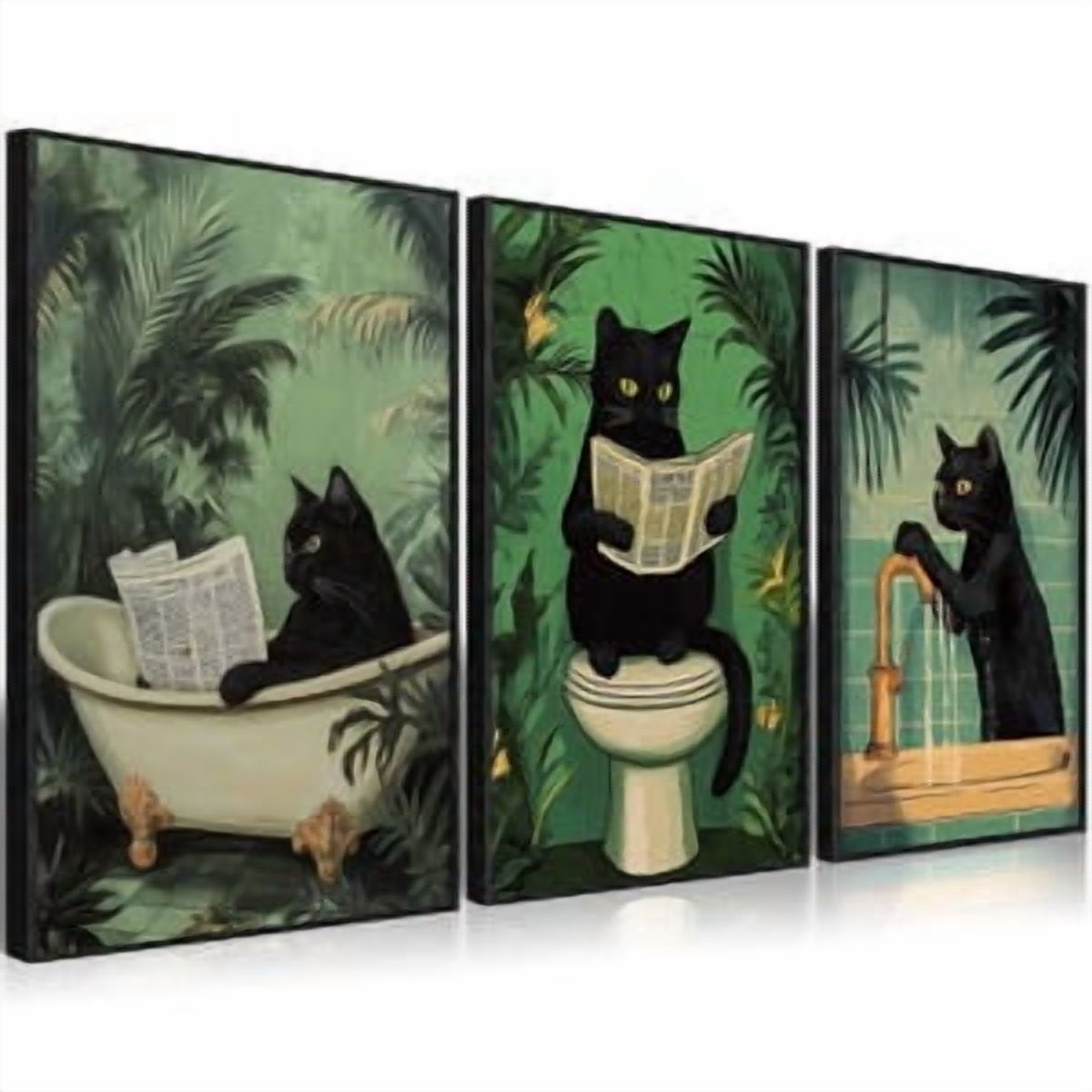 Bathroom Cat Print Set of 3, Funny Toilet Humor Posters, Cat Bathroom ...